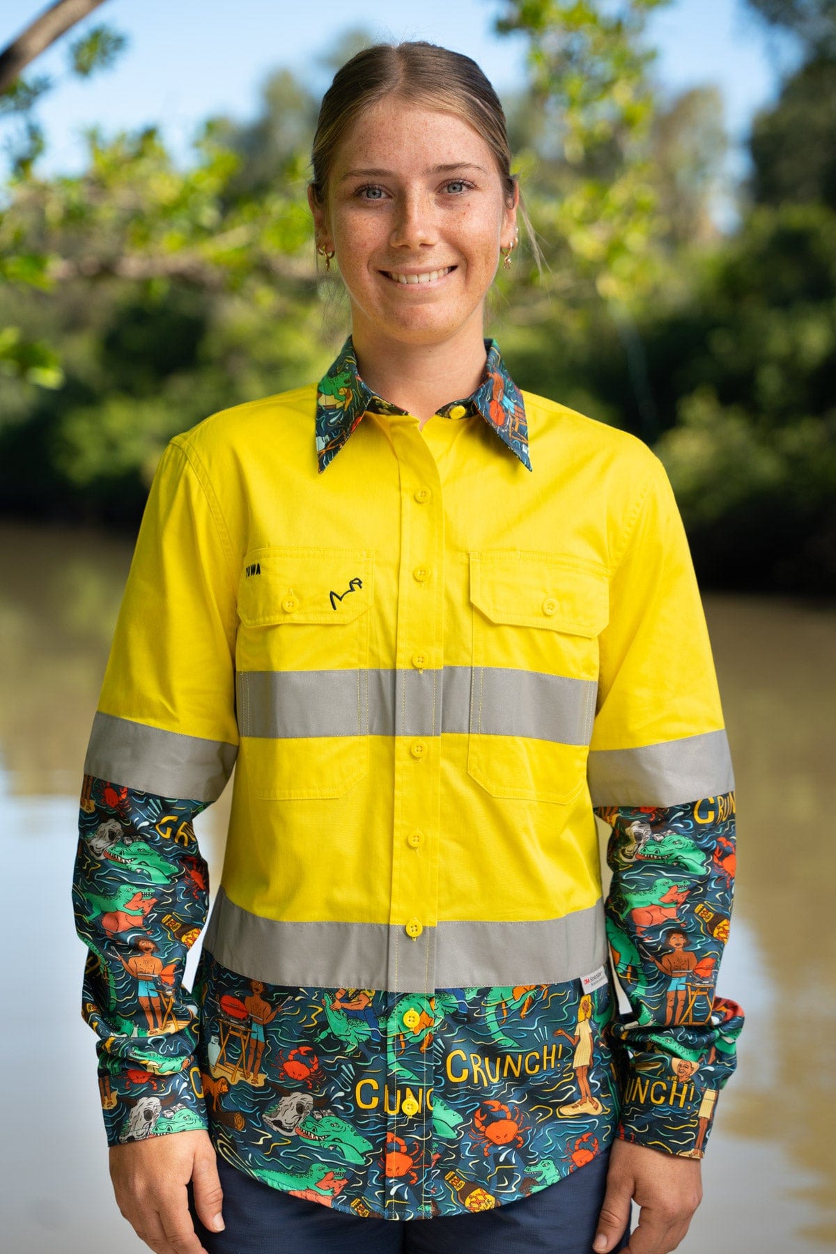 Women's Stop Croc & Roll Yellow Day/Night Hi Vis Workshirt | TradeMutt ...