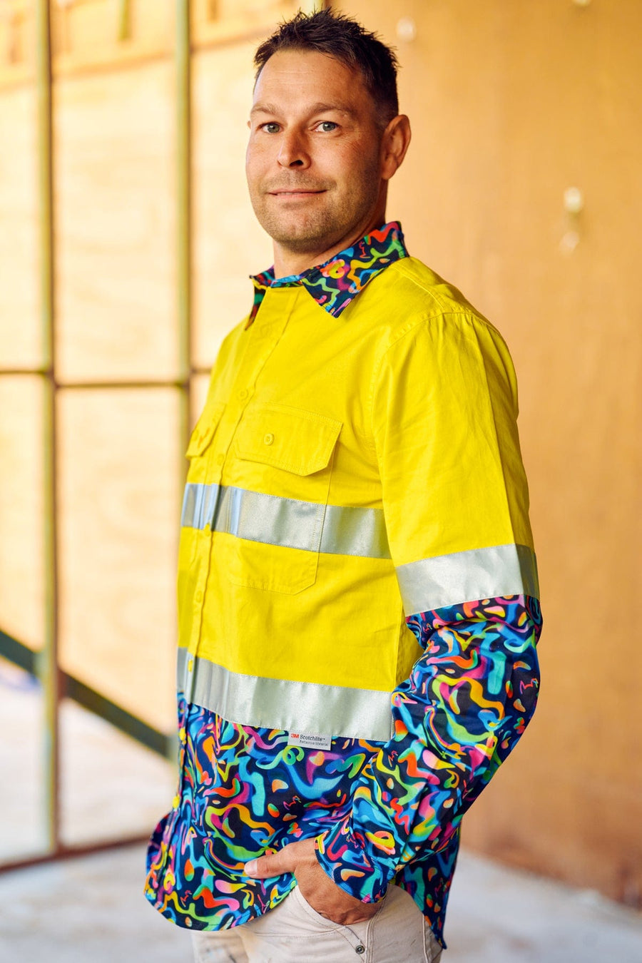 Men's Pearler Yellow Day/Night Hi Vis Half Button Workshirt | TradeMutt ...